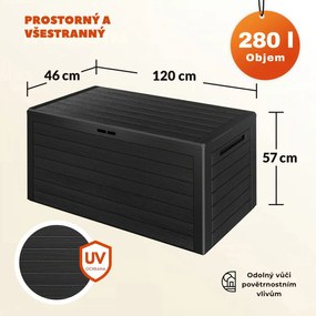 Zahradní úložný box WOODEBOX, 280L, 120x46x57cm, antracitová Prosperplast