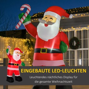 HOMCOM Nafukovací Santa Claus s LED osvětlením, včetně ventilátoru, upevňovacích lan, hřebíků do země, pytlů s pískem, 140cm x 85cm x 250cm