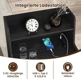 Costway Noční stolek s LED světly a nabíjecí stanicí s 2