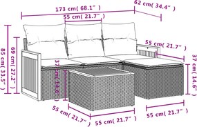 5dílná zahradní sedací souprava s poduškami šedá polyratan 3259995