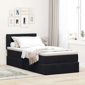 Osmanský rám postele s matrací černá 90x200cm samet 3312742