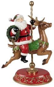 Červená vánoční dekorace Santa na jelínkovi - 29*14*46 cm