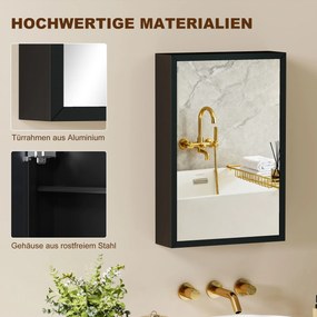 zrcadlová skříňka Kleankin, koupelnová skříňka se 3 policemi, skříňka na léky, nástěnná skříňka do ložnice, černá, 40 x 12 x 60 cm | Aosom