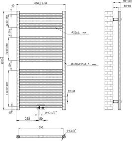 BPS-koupelny Koupelnový radiátor HYD-COR-WH-1 60x120 cm, bílý