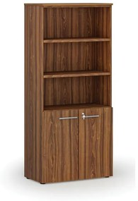 Kombinovaná kancelářská skříň PRIMO WOOD, dveře na 2 patra, 1781 x 800 x 420 mm, ořech
