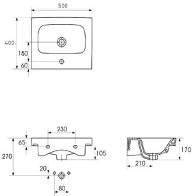 Cersanit Moduo - zapuštěné umyvadlo 50x40cm, bílá, K116-009