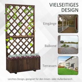 Outsunny vyvýšený záhon s mříží Dřevěný květinový truhlík 72,5x31,5x149,5 cm ideální pro popínavé rostliny a růže na zahradě |