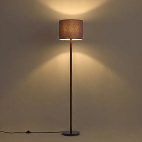 Japandi stojací lampa z ořechového dřeva s hnědým lněným stínidlem 151cm - Mels