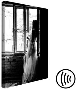 Obraz Žena se šampaňským - černobílá fotografie se siluetou ženy