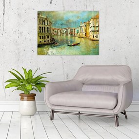 Skleněný obraz - Benátský kanál a gondoly (70x50 cm)
