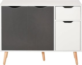HOMCOM Moderní komoda do obývacího pokoje se 3 dvířky a zásuvkou 90x30x72 cm Bílá a šedá | Aosom
