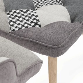 Relaxační křeslo ušák s podnožkou LYRO - šedá patchwork látka