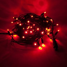 Easy Fix LED světelný řetěz, 5 m, venkovní, červený, 50 diod, černá kabel, IP44