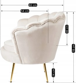 Designové křeslo Angel samet krémové/zlaté