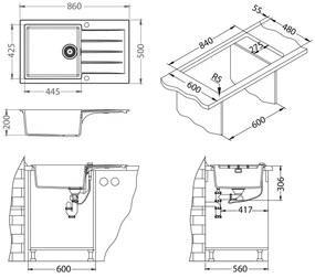 ALVEUS SETA23232 - Kuchyňský dřez CADIT+dřezová baterie MINTAS 34cm granit/černá