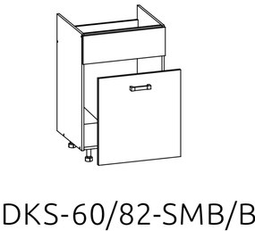 Spodní skřínka kuchyně Sole pod dřez DKS-60/82-SMB/B Barva korpusu skříněk: Šedá grenola, Barva dvířek: Magnolia Lesk