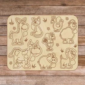 Dětská dřevěná puzzle vkládačka - Zvířátka na farmě 8 dílků | SENTOP H024