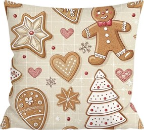Bavlněný povlak na polštář GINGERBREAD JOY 45x45 cm, béžový