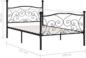 Rám postele s laťkovým roštem černý kov 100 x 200 cm 284455