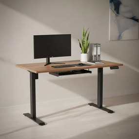 Výškově nastavitelný stůl OfficeTech B, 140 x 80 cm, černá podnož, dub silverjack