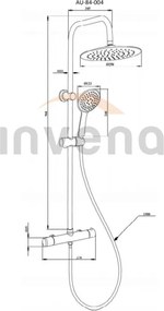 Invena Trend, termostatická sprchová baterie Trend s hlavovou dešťovou sprchou Musta 25cm, černá matná, INV-AU-84-004-X