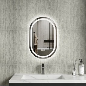 Erga Lyra, oválné LED zrcadlo 40x60cm, 3 barvy světla, přední a zadní osvětlení, vyhřívací podložka proti zapaření, ERG-V01-LYRA-4060-CL