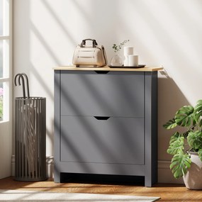 HOMCOM Botník se 2 sklápěcími přihrádkami, nastavitelná přepážka pro 8-12 párů bot, 72 x 26 x 80 cm, tmavě šedý