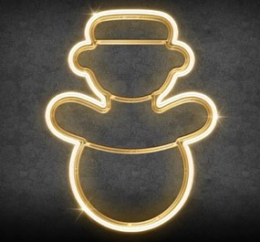 Easy fix 2D LED světelný sněhulák, závěsný, 42 × 55 × 2 cm, teple bílá, zlatý, 3D tisk, IP67