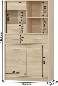 Skříňka TEYO 2D1W1S, dub sonoma