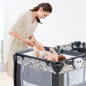Costway 3 v 1 skládací cestovní postýlka, přebalovací pult a ohrádka