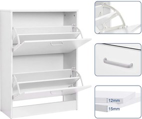 VASAGLE Botník dvoupatrový bílý 60x80 cm