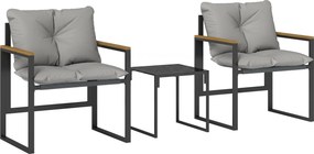 Outsunny 3dílný bistro set pro 2 osoby — kovový rám, polstrovaná křesla a odkládací stolík, zahradní nábytek na balkon, terasu nebo trávník