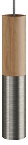 creative cables Závěsná lampa s textilním kabelem a dvojitým stínidlem Tub-E14, dřevo a kov Barva: Neutrální-matný bronz