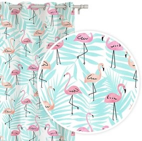 Spod Igły i Nitki Záclona připravená na průchodky 140x250 bílí plameňáci palmové listy máta Flamingove
