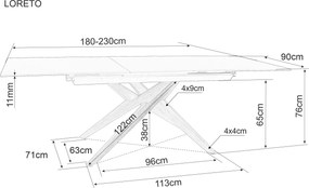 Jídelní rozkládací stůl Loreto 180/230 cm keramika hnědý/dub přírodní