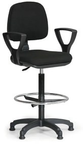 Zvýšená látková pracovní židle MILANO s područkami, opěrka nohou, kluzáky, černá
