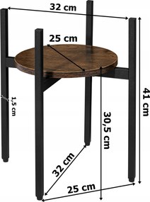 Kulatý stojan na květiny TAYLOR ⌀ 32 cm, rustikálně hnědá/černá