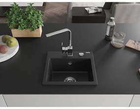 Mexen Milo, 1-komorový granitový dřez 435x410x171 mm a chromová baterie Rita, černá, 6505-77-670300-00