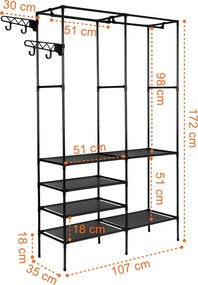 Šatní skříň s policemi AMELIA - černá