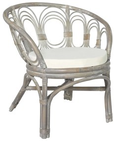 Jídelní židle s poduškou šedá přírodní ratan a len - Default Title