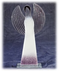 BDK-GLASS Skleněný dekorativní anděl velký bílo-fialový