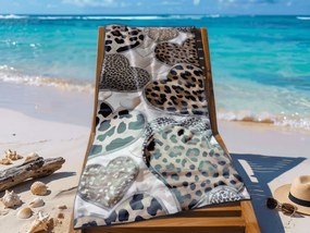 Rychleschnoucí plážová osuška LEOPARD HEARTS hnědo-bílá 70 x 140 cm, 100% mikrovlákno