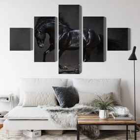 Vícedílný obraz Černý Kůň Ve Cvalu Nedostatek Nedostatek Přírodní plátno 250x150