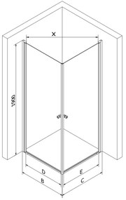 Mexen Pretoria Duo, sprchový kout se 2-křídlými dveřmi 90 (dveře) x 90 (dveře) cm, 6mm čiré sklo, černý profil, 852-090-090-70-00-02