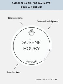 Samolepka na kořenky SUŠENÉ HOUBY bílá 5 cm základní písmo