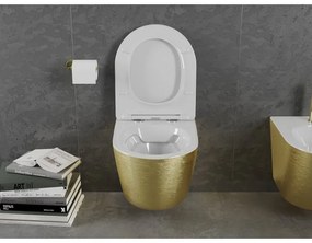 Mexen Lena WC mísa Rimless s pomalu padající deskou slim, duroplast, bílá/Zlatá geometrický vzor - 30224007