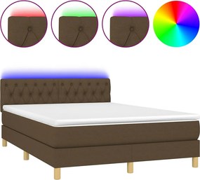 Box spring postel s matrací a LED tmavě hnědá 140x200 cm textil 3133960
