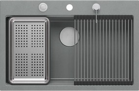 Šedý kuchyňský granitový dřez QUADRON Marc 110 s příslušenstvím bez baterie