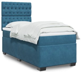Box spring postel s matrací modrá 100 x 200 cm samet 3293144
