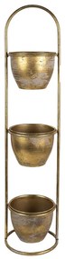 3ks zlatý antik plechový obal na květináč na stojanu - Ø 16*72 cm